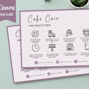 Cake Care Card Template, Canva Editable Cake Care Guide, Printable ...