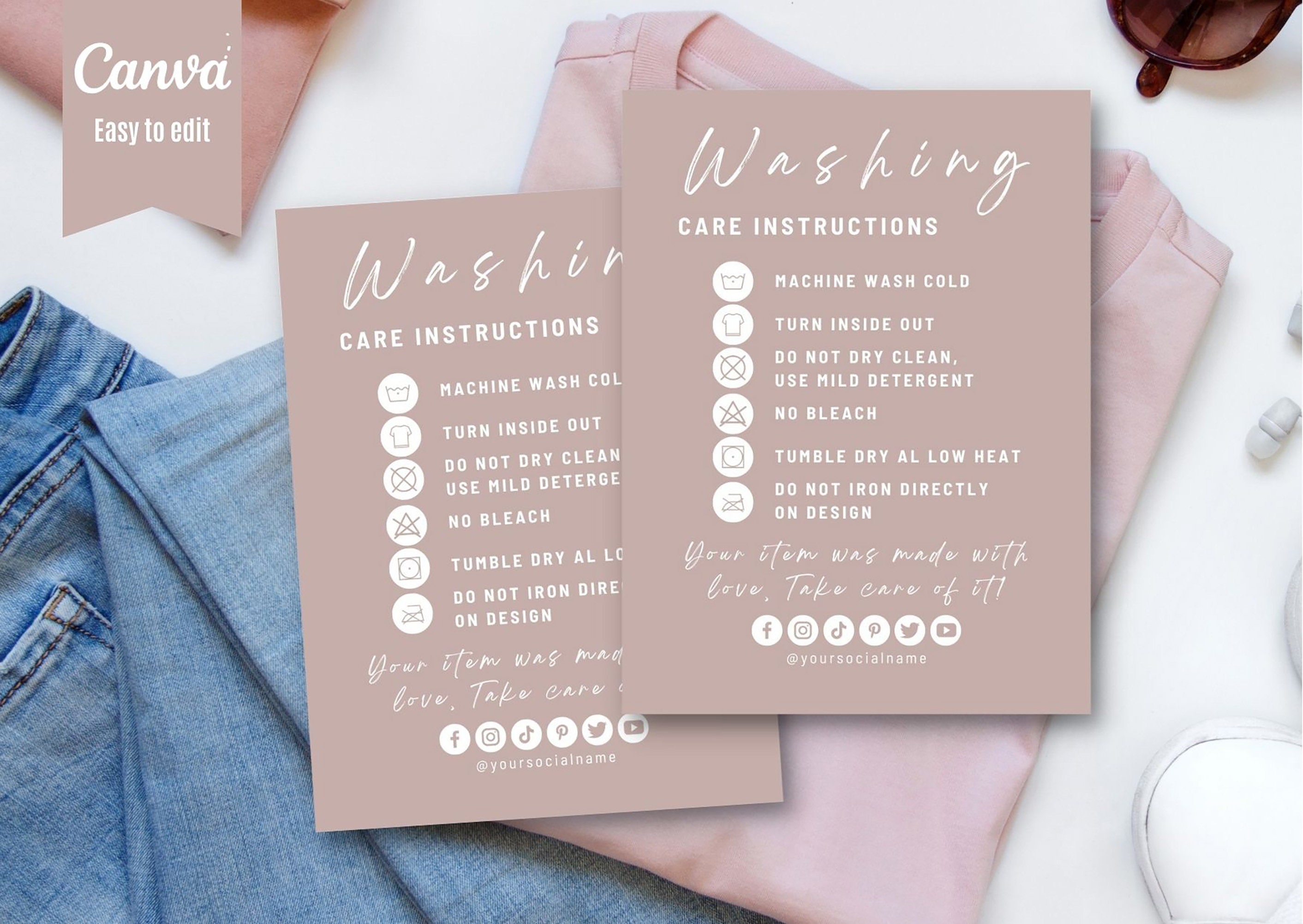 Editable Washing Instructions Boho Printable Apparel Insert - Etsy