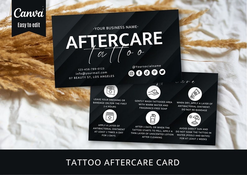 Tattoo Aftercare Card, PMU Aftercare Tattoo Care Cards, Editable Tattoo ...