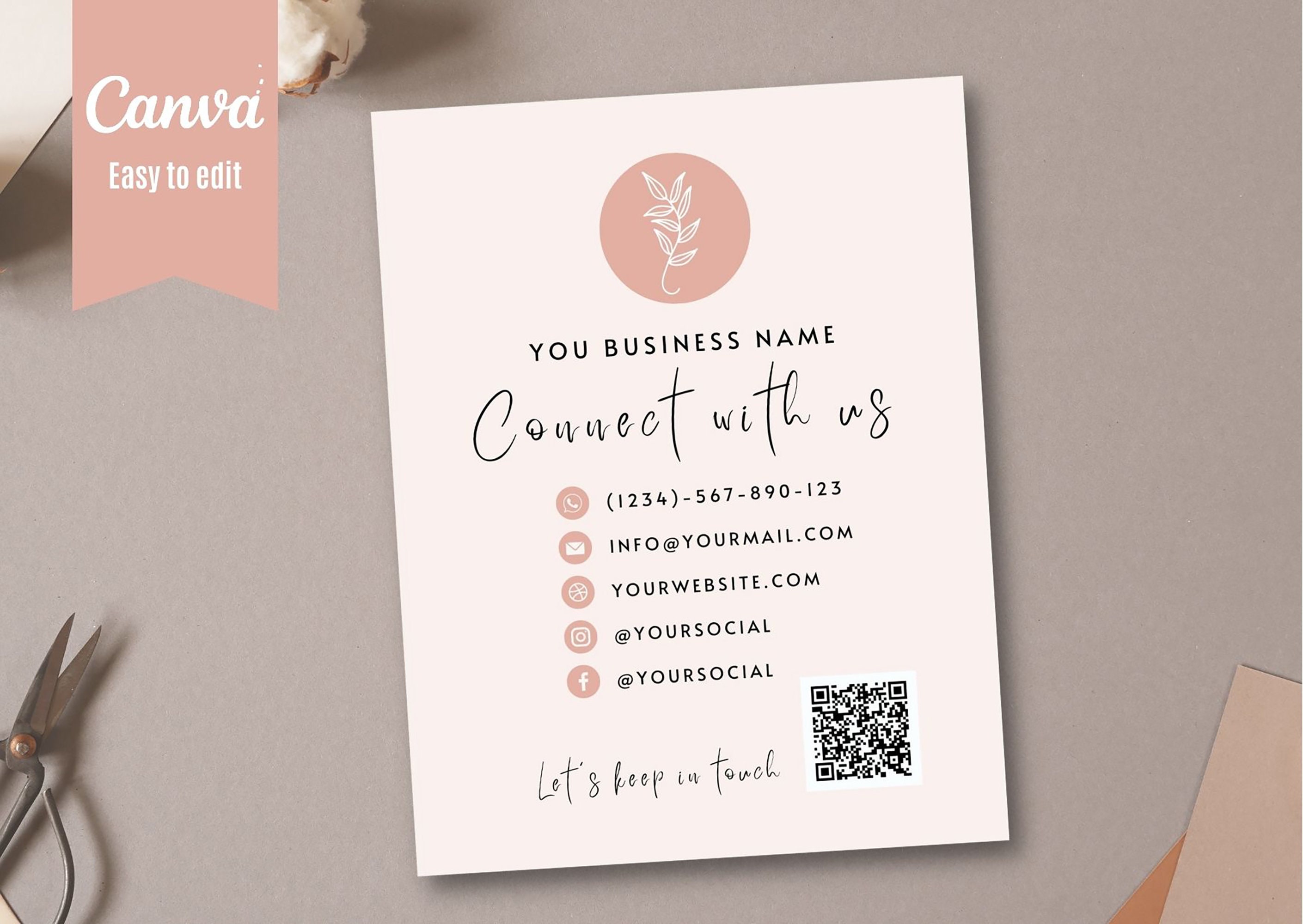 Editable Connect With Us Card, Social Media Sign, Follow Us on Social ...