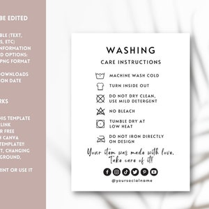 Editable Washing Instructions Canva Template, Minimal Printable Apparel ...