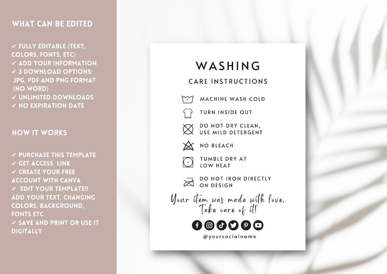 Editable Washing Instructions Canva Template, Minimal Printable Apparel ...