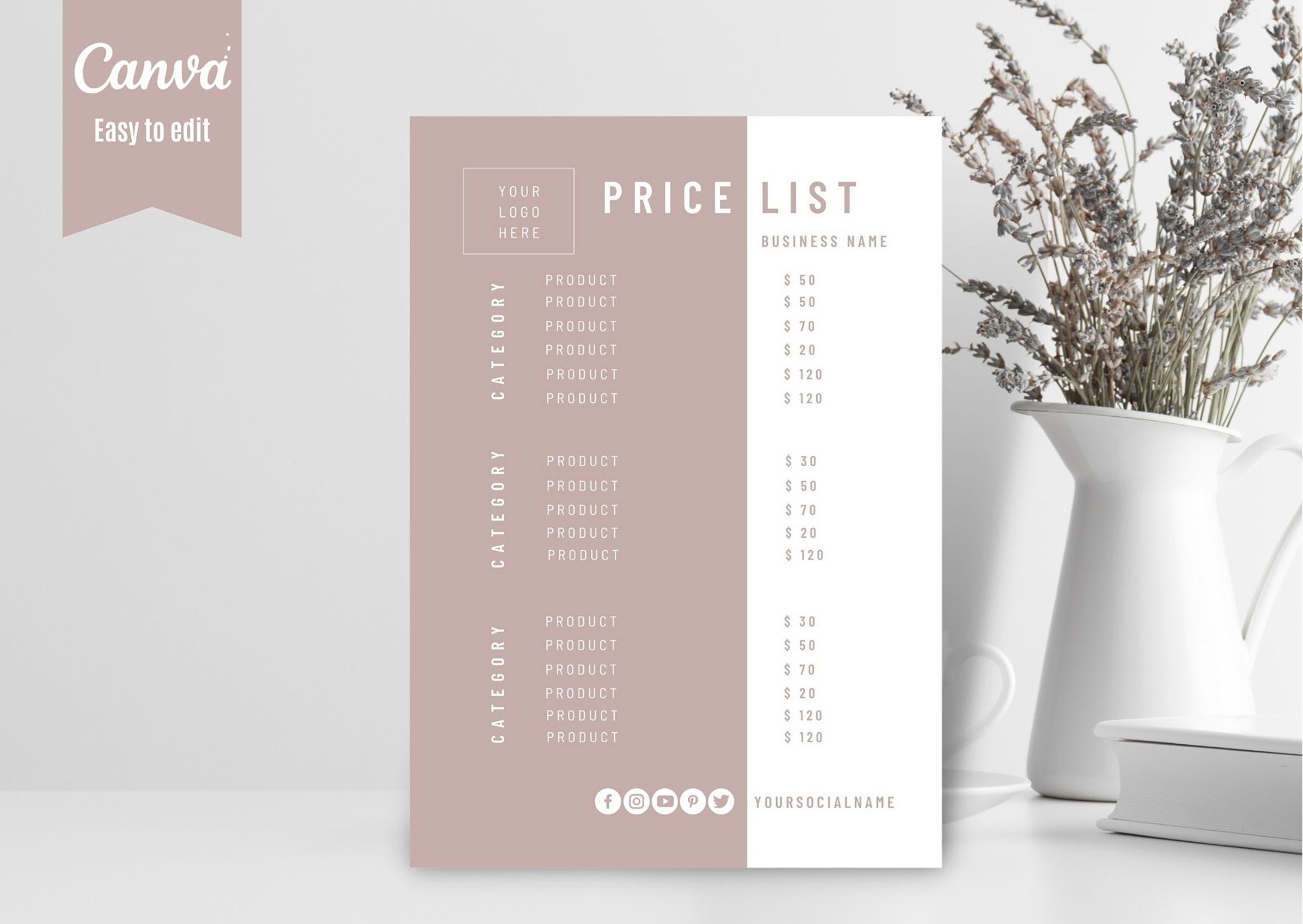 Salon Price List Template Editable in Canva, Small Business Price List ...