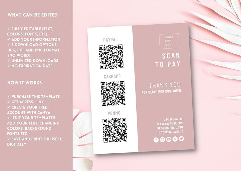 Scan to Pay Sign QR Code, Scan to Pay Template, Scan to Pay Canva, Pink ...