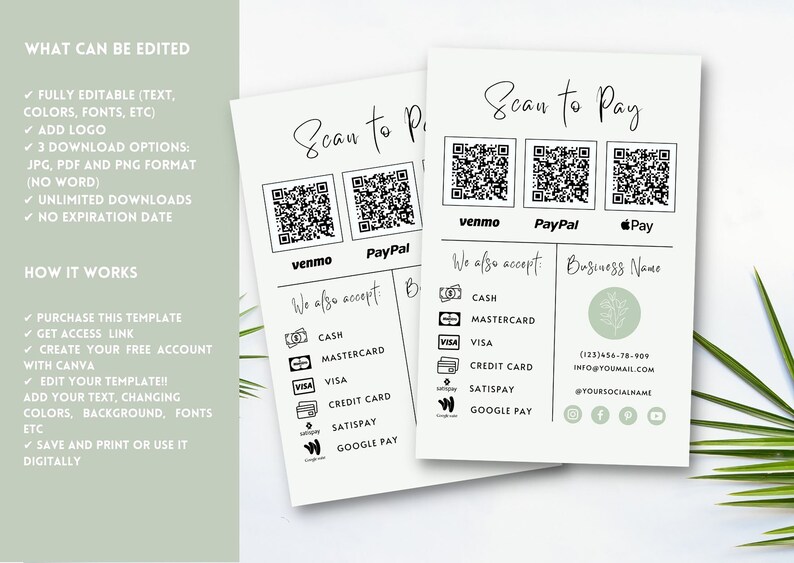 Scan to Pay Card Template Editable in Canva QR Code Sign - Etsy