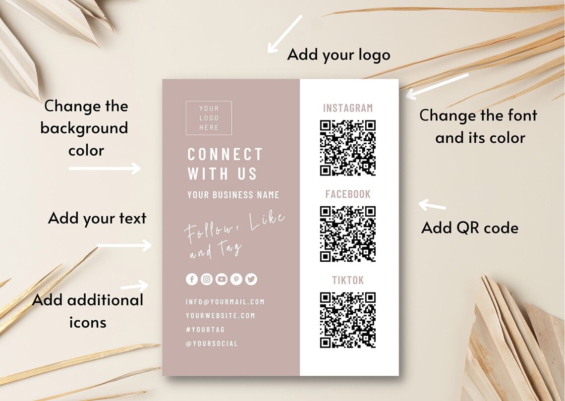 Editable Connect With Us Card, Follow Us on Social Media, Social Media ...