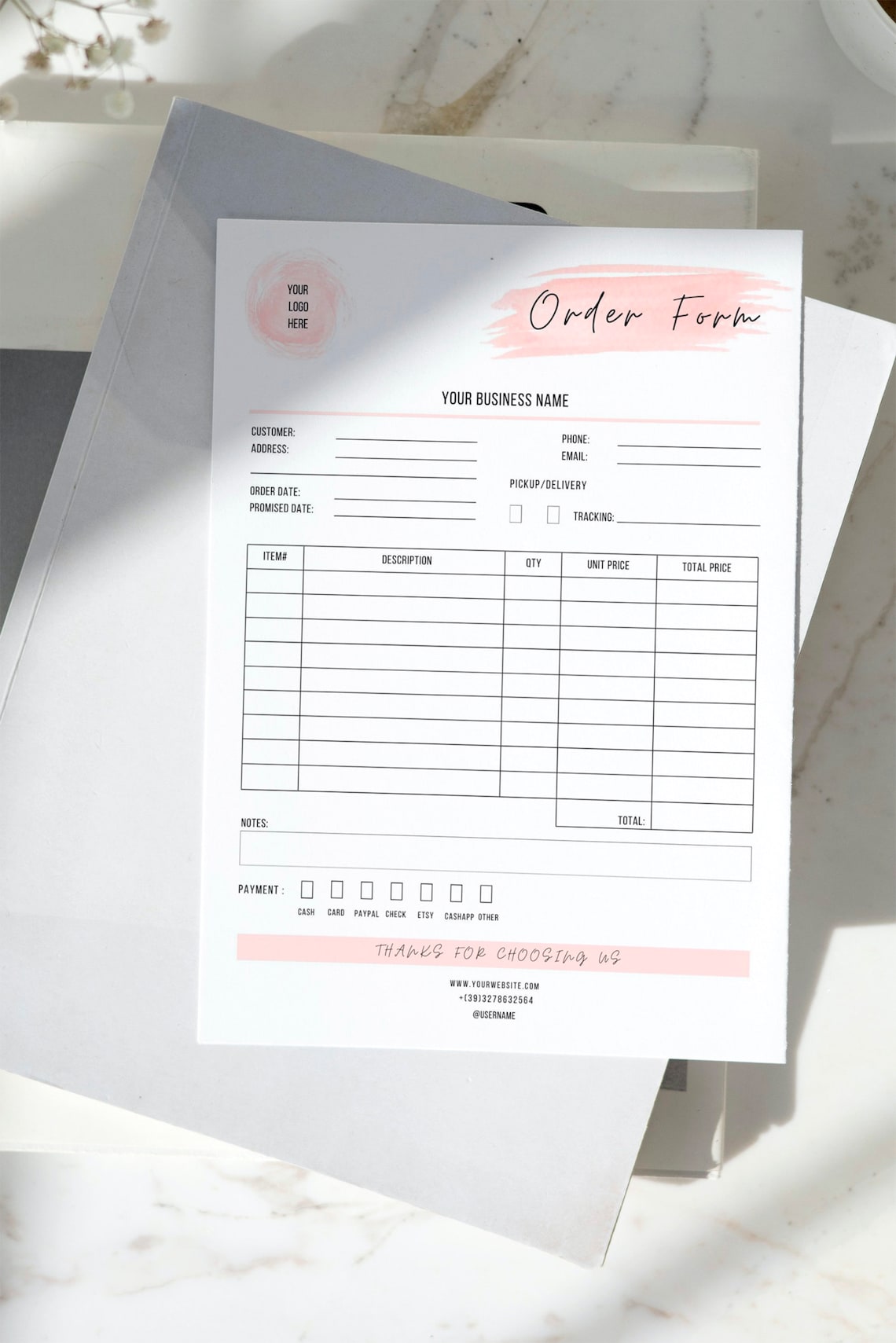 Order Form Template Editable on Canva, Printable Small Business Order ...