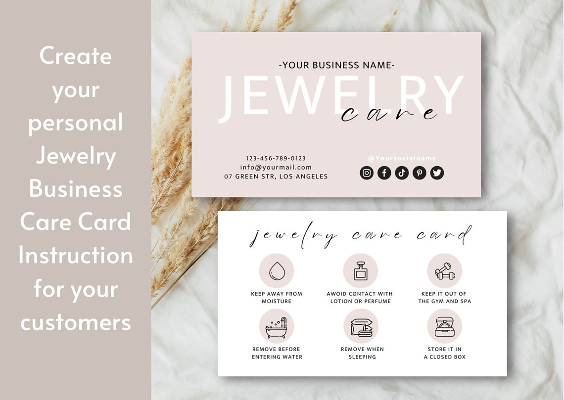 Jewelry Care Card, Printable Jewellery Care Instructions, Editable ...