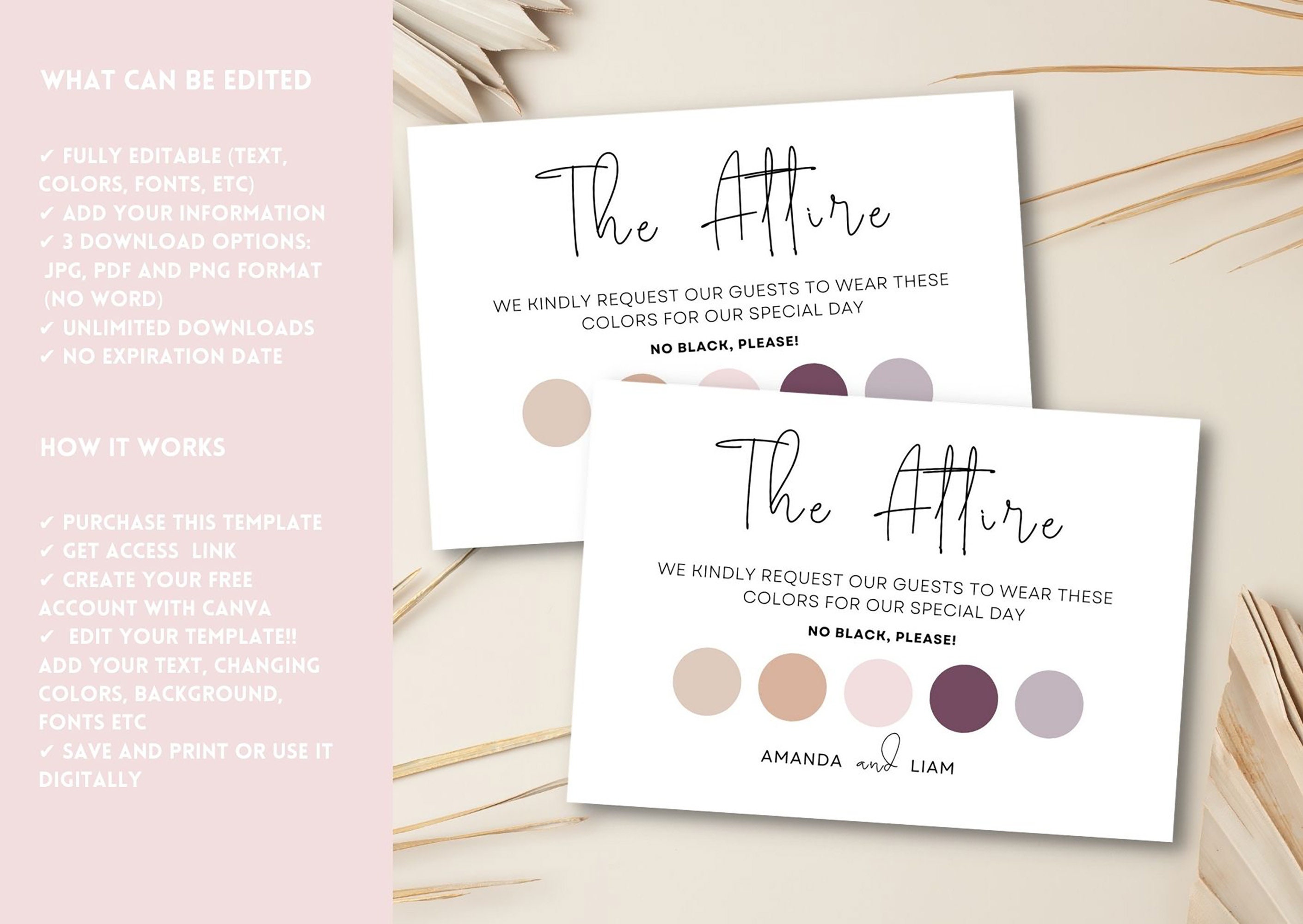 Wedding Attire Card Template, Guest Dress Code Insert Card, Attire Card ...
