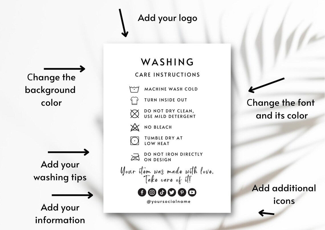 Editable Washing Instructions Canva Template, Minimal Printable Apparel ...