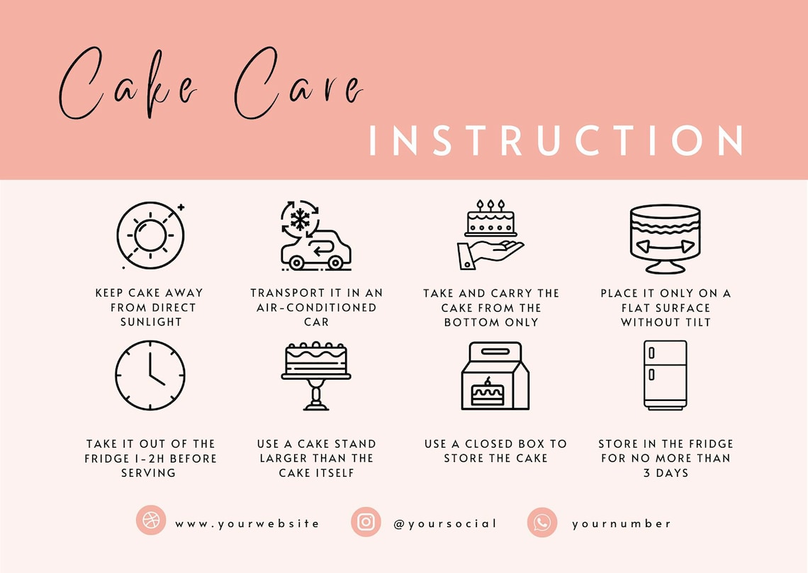 Cake Care Card Template, Canva Editable Cake Care Guide, Printable ...