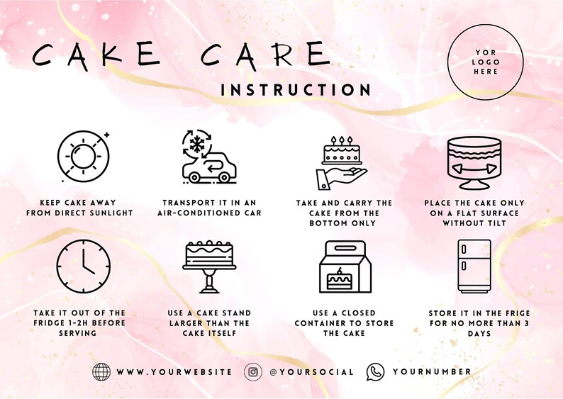 Cake Care Card Template, Canva Editable Wedding Cake Care Cards ...