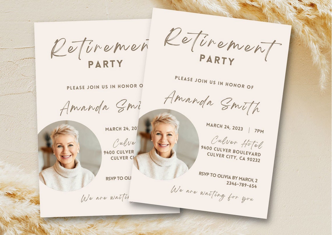 Boho Retirement Party Invitation Card With Photo, Retirement ...