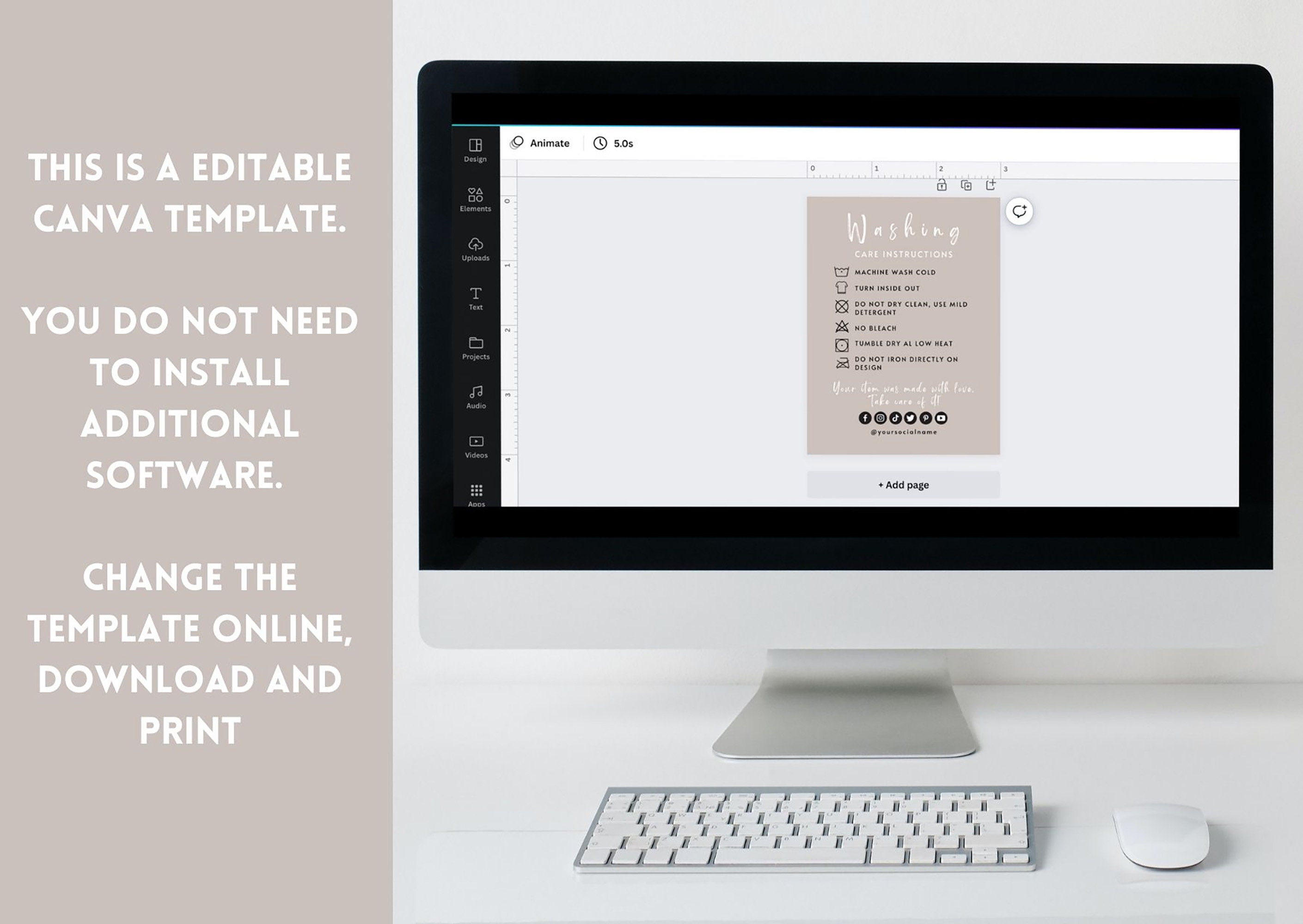 Editable Washing Instructions Canva Template, Boho Printable Apparel ...