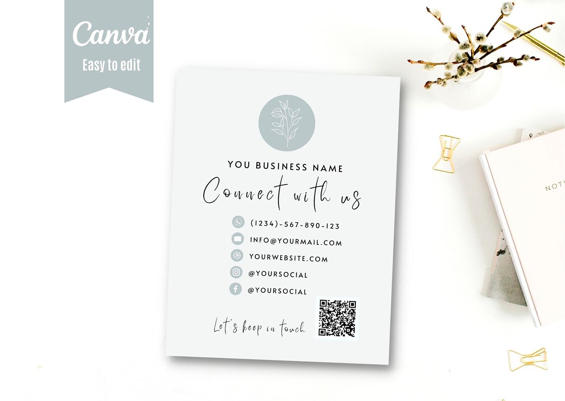 Editable Connect With Us Card: Social Media Sign Template (canva ...