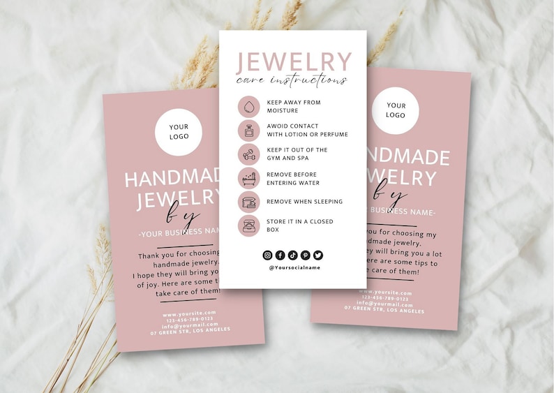 Jewelry Care Card, Printable Jewellery Care Instructions, Editable ...