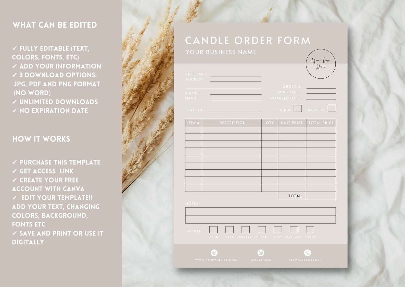 Candle Shop Order Form Template Editable on Canva Small - Etsy