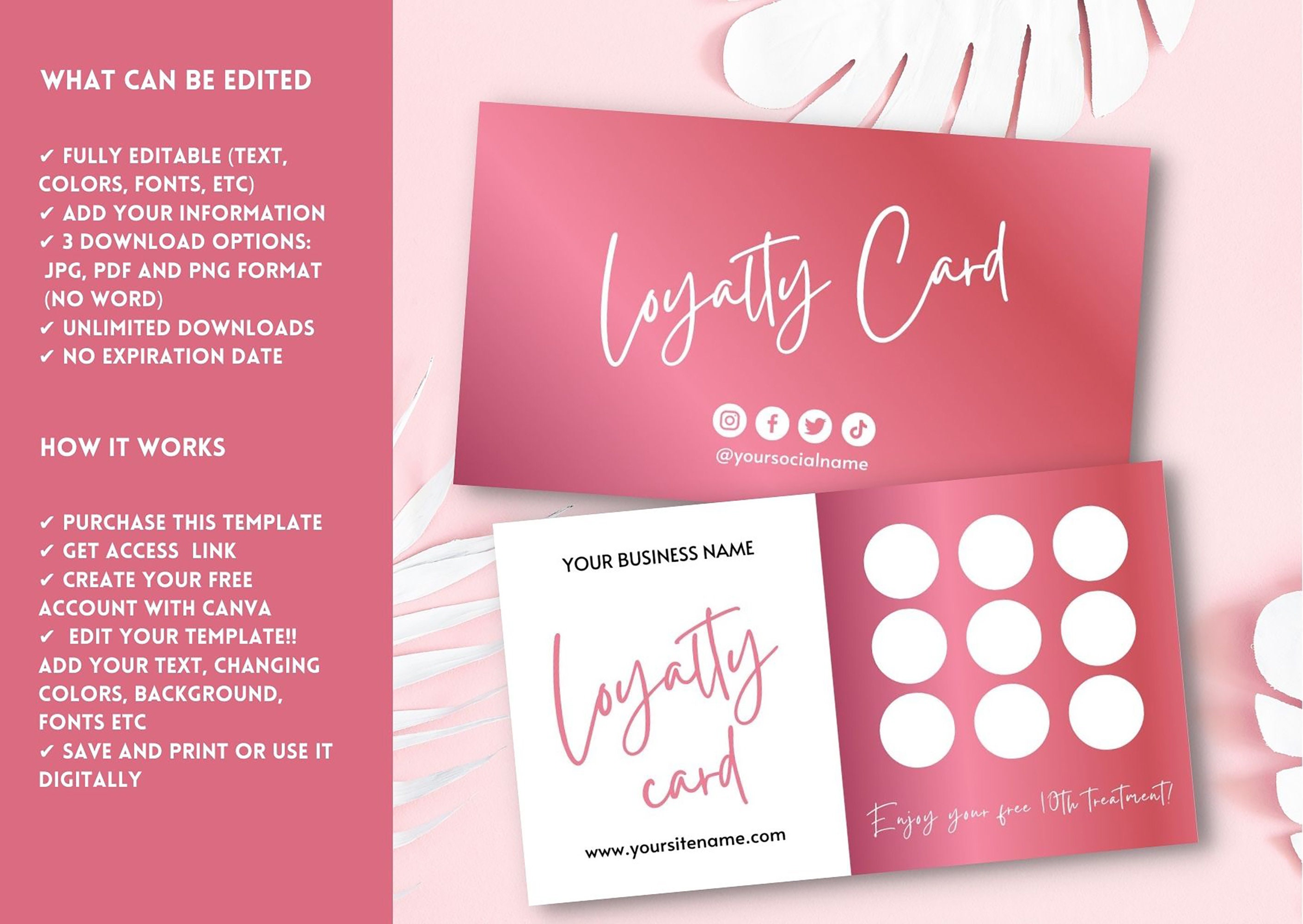 Pink DIY Loyalty Card Template, Customer Loyalty Cards, Editable ...