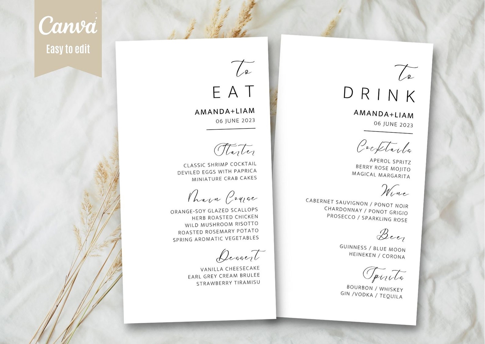 Elegant Wedding Menu, Download Modern Wedding Menu, Simple Bar Menu ...