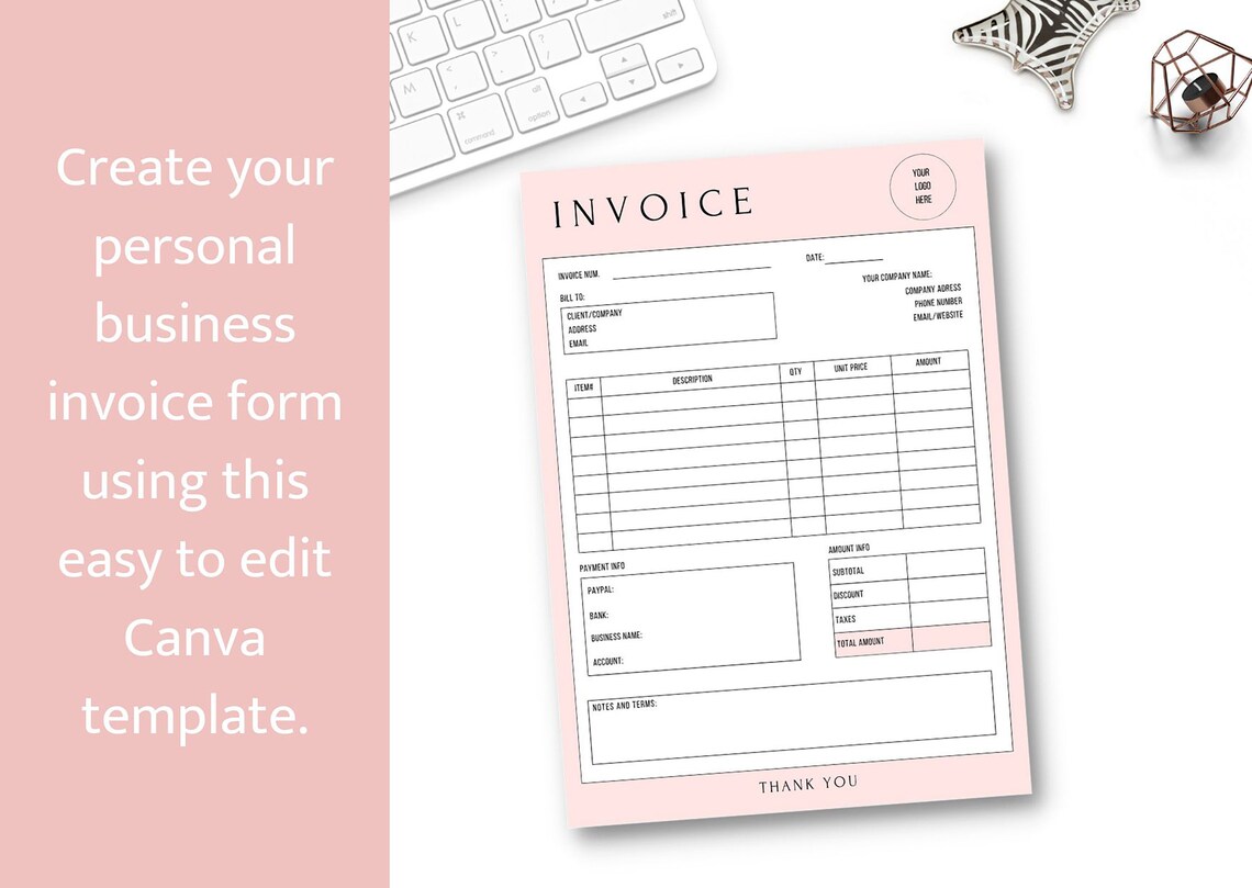 Invoice Template for Small Business, Editable Custom Order Form ...