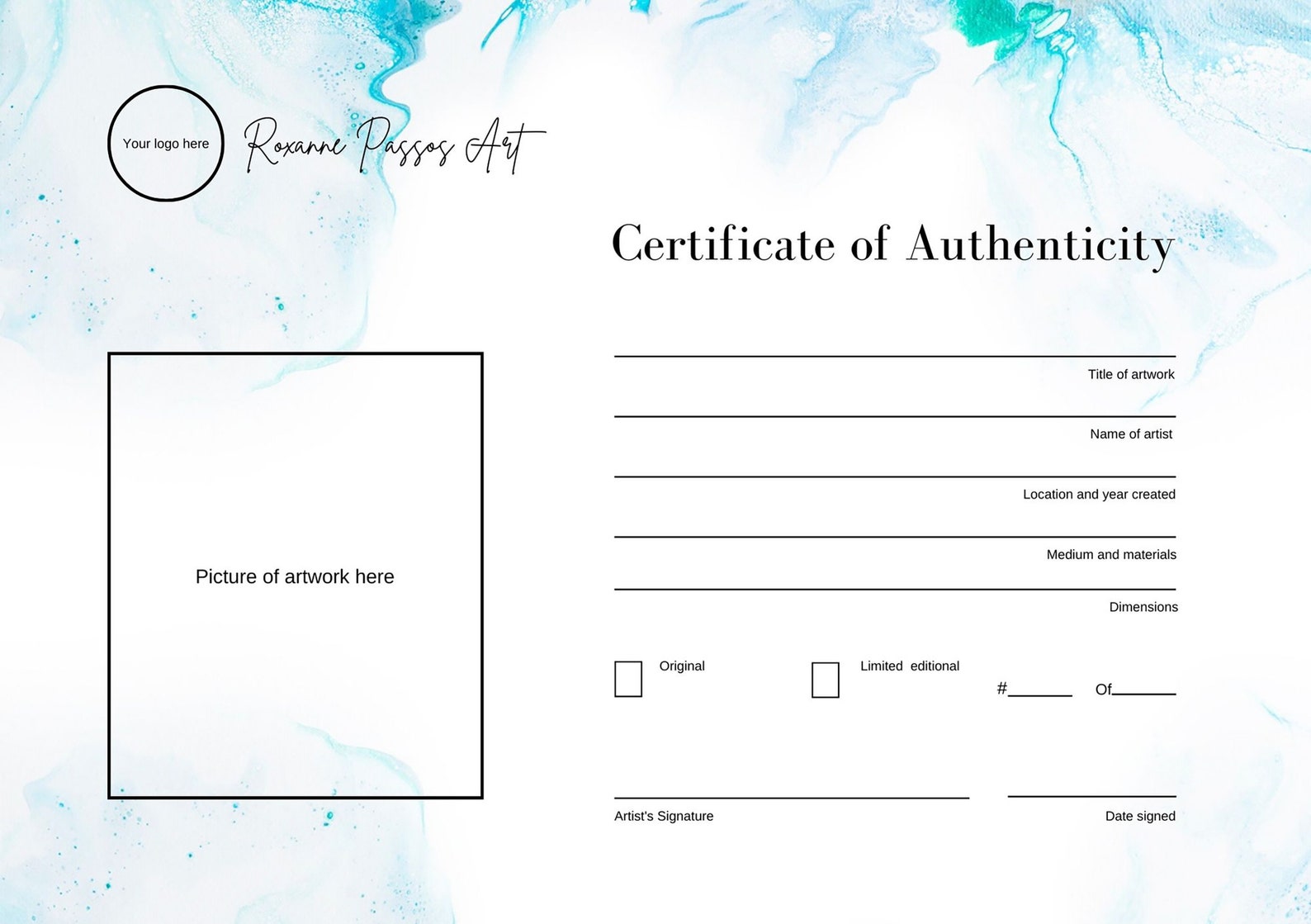 Certificate of Authenticity Editable in Canva, Template for Original ...