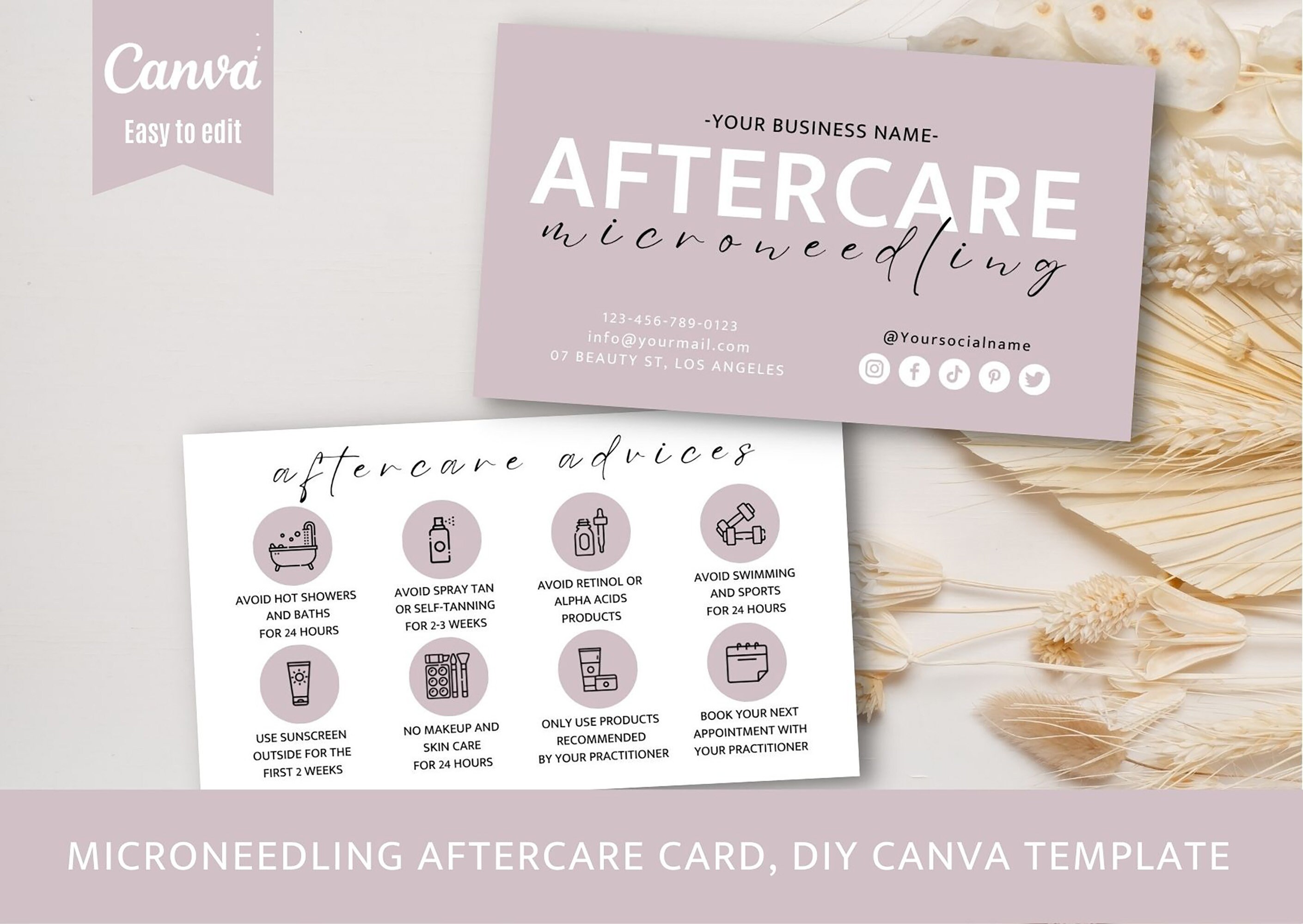 Microneedling Aftercare Card Template, Aftercare Card Editable Canva ...