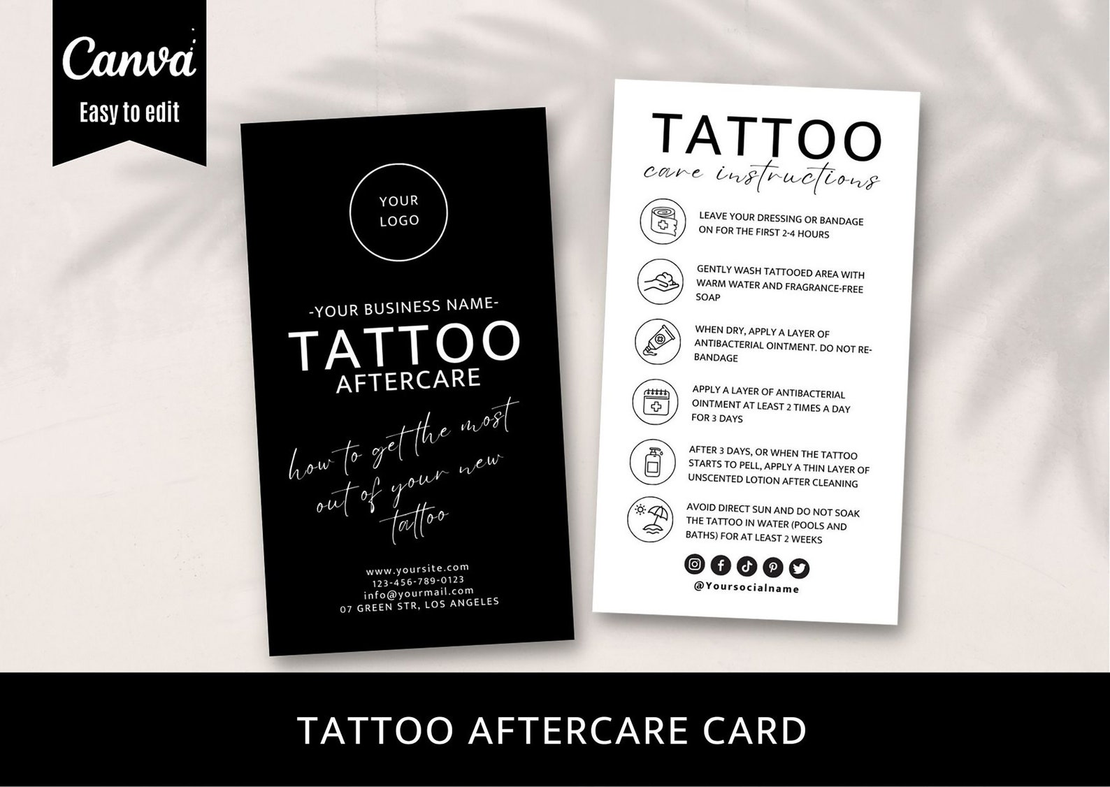 Tattoo Aftercare Card, PMU Aftercare Tattoo Care Cards, Editable Tattoo ...