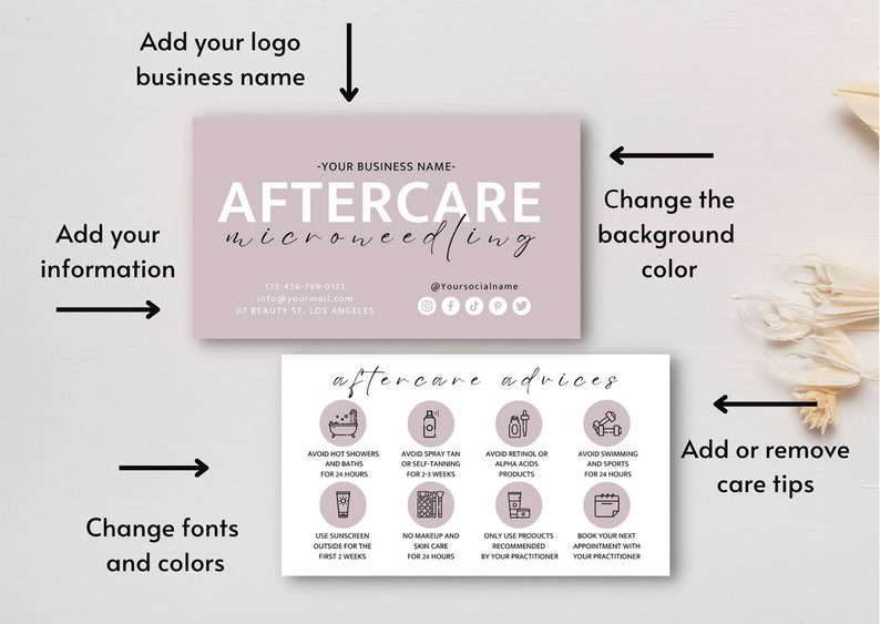 Microneedling Aftercare Card Template, Aftercare Card Editable Canva ...