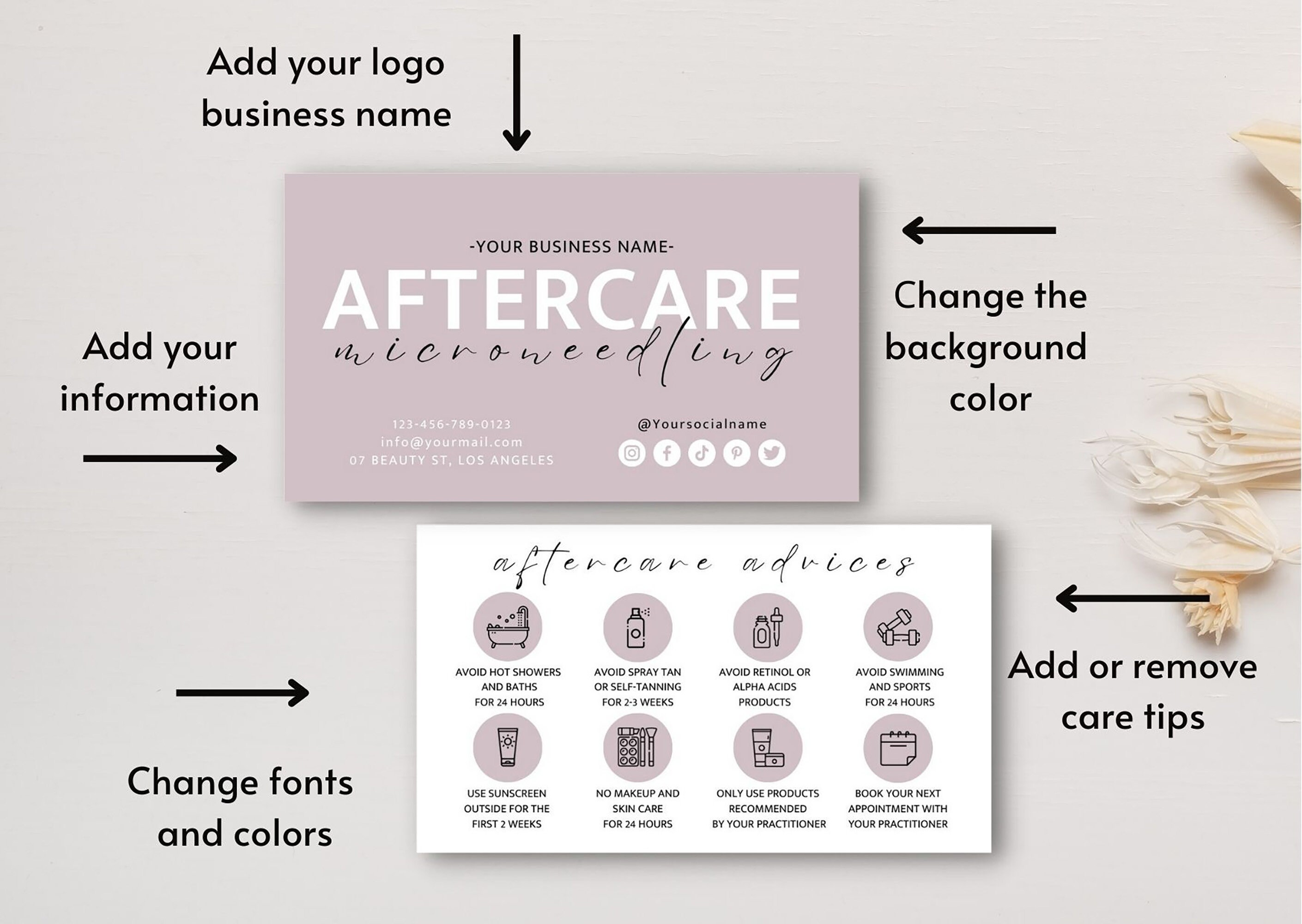 Microneedling Aftercare Card Template, Aftercare Card Editable Canva ...