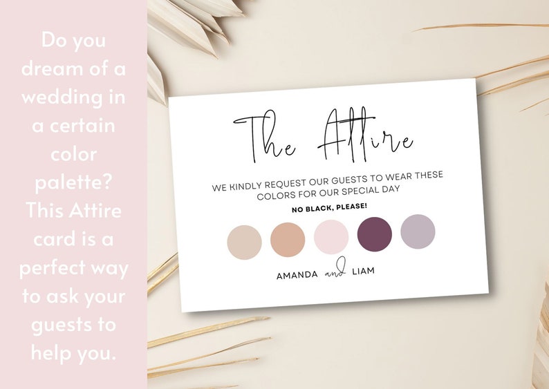 Wedding Attire Card Template, Guest Dress Code Insert Card, Attire Card ...