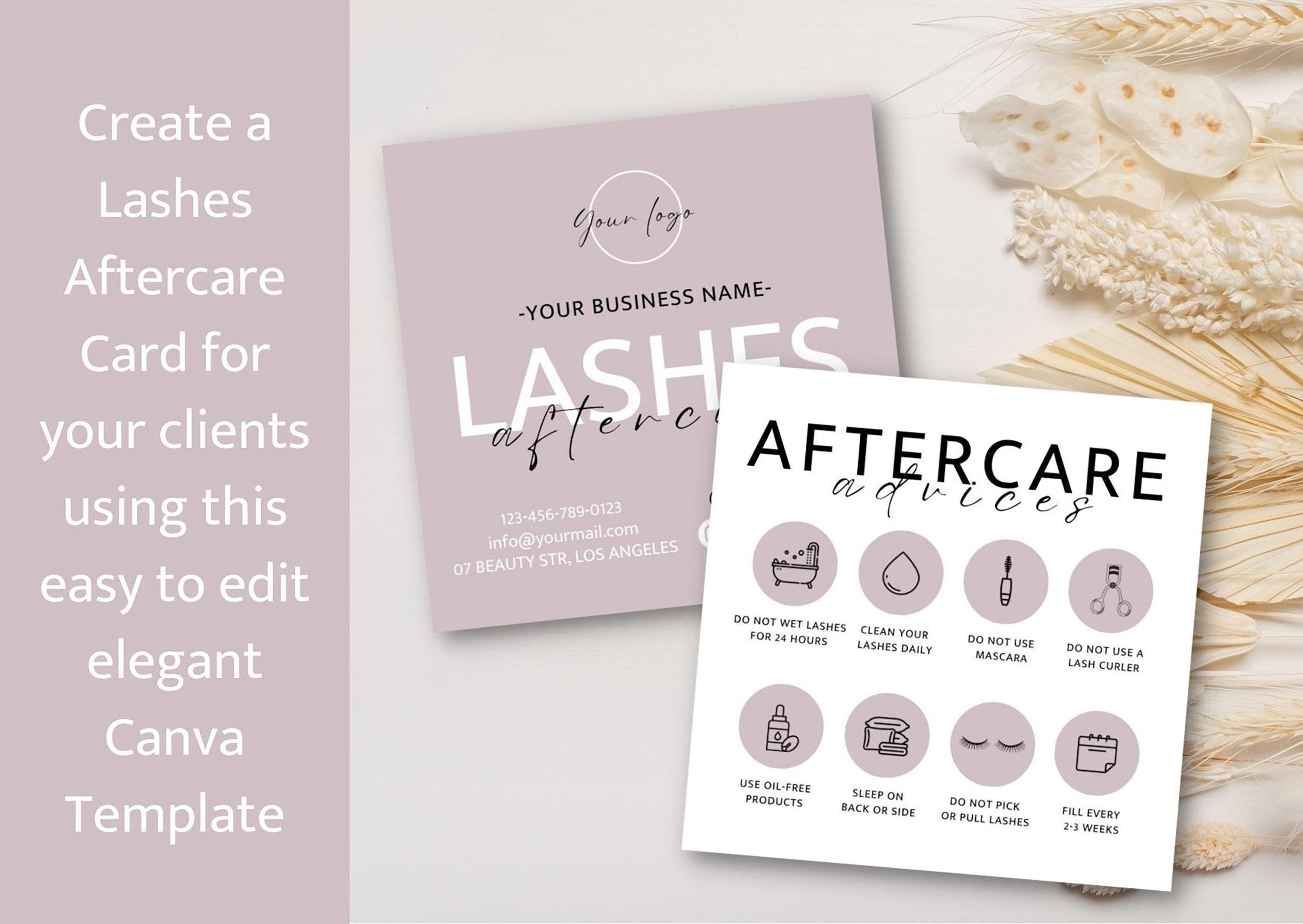 Boho Lash Aftercare Card Template, Lash Care Card, Lash Business Card ...
