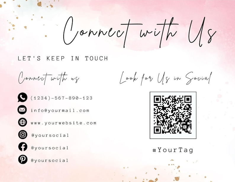 Editable Connect With Us Template, Social Media Sign, Follow Us on Social Media, Sign Template ...