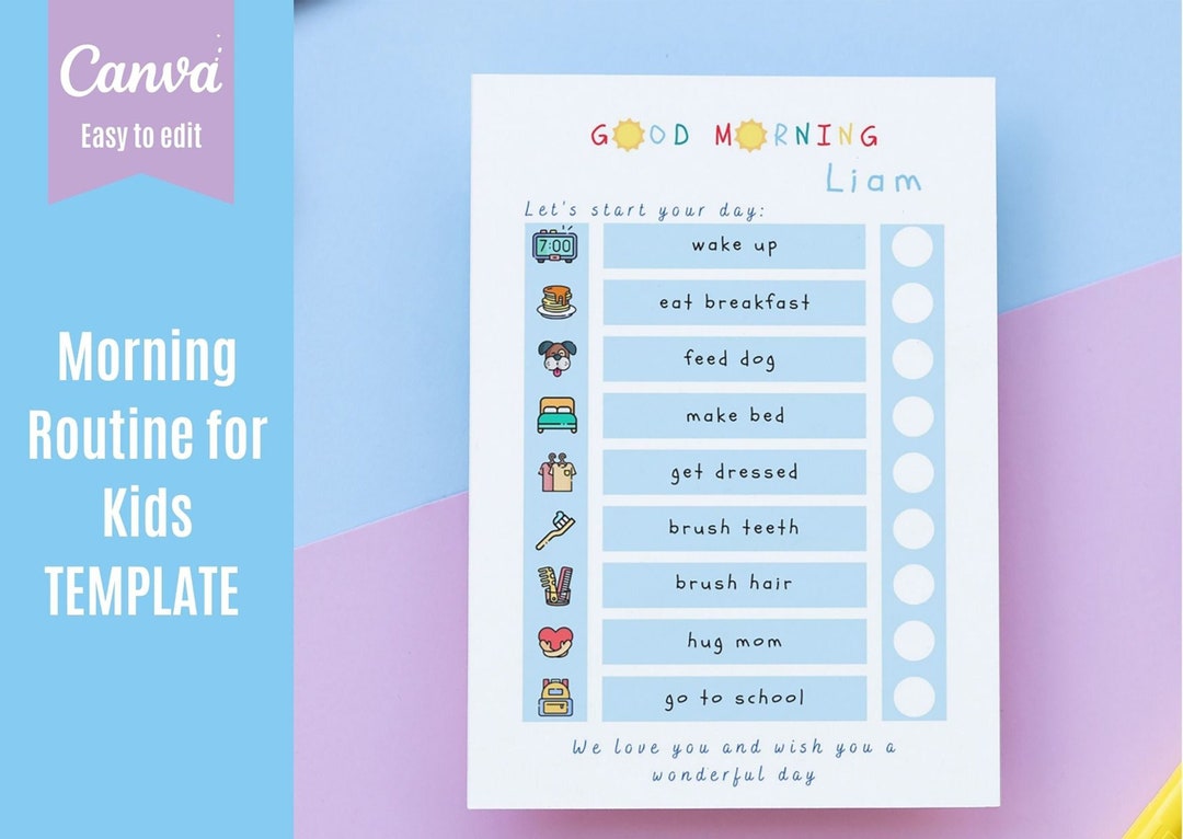 Editable Kids Morning Routine Chart, School Checklist (digital Download ...