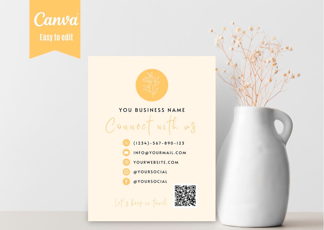 Editable Connect With Us Card, Social Media Sign, Follow Us on Social ...