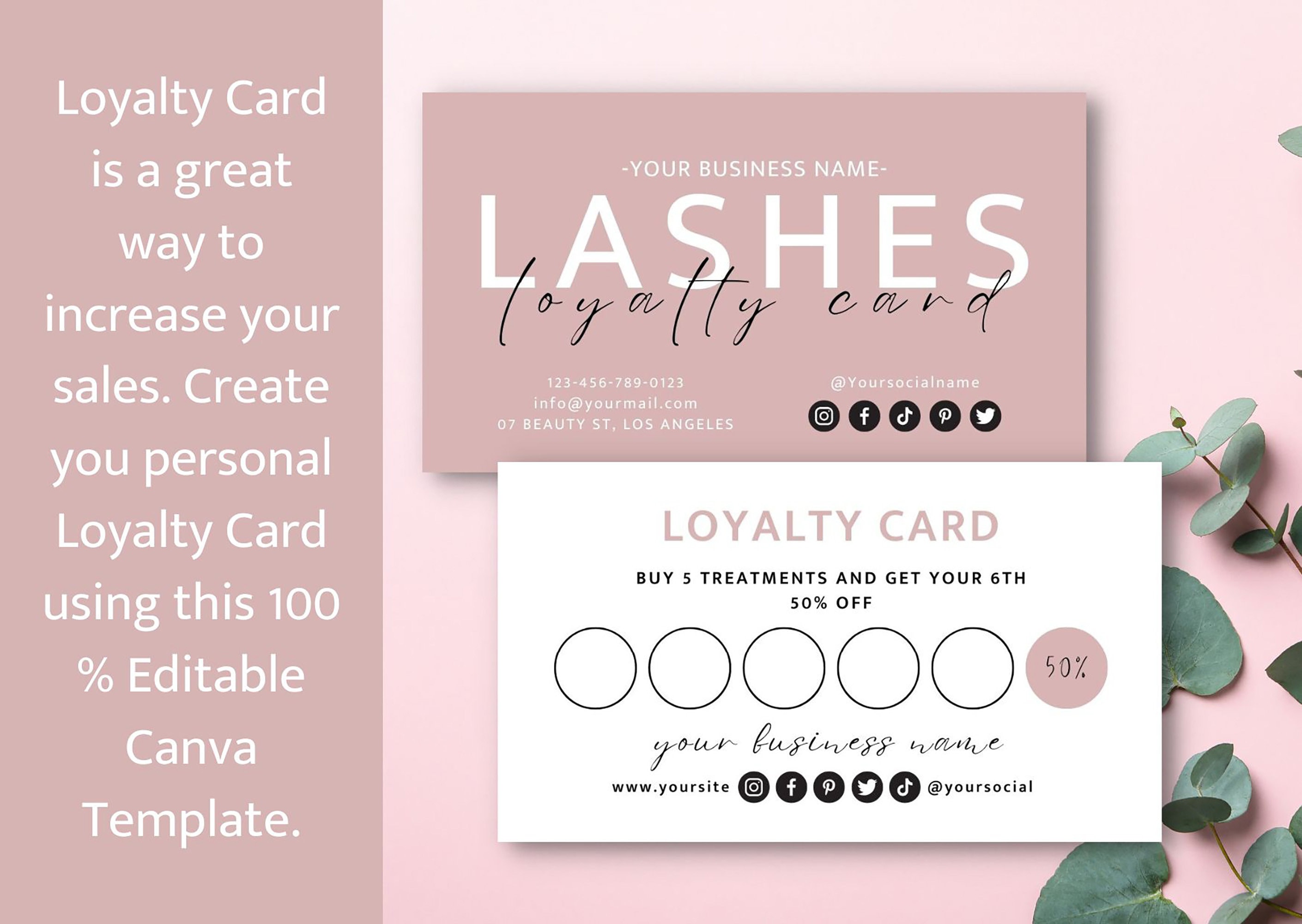 Lashes Loyalty Card Template, Printable Lash Tech Loyalty Card, Beauty Rewards Card, Modern Lash ...