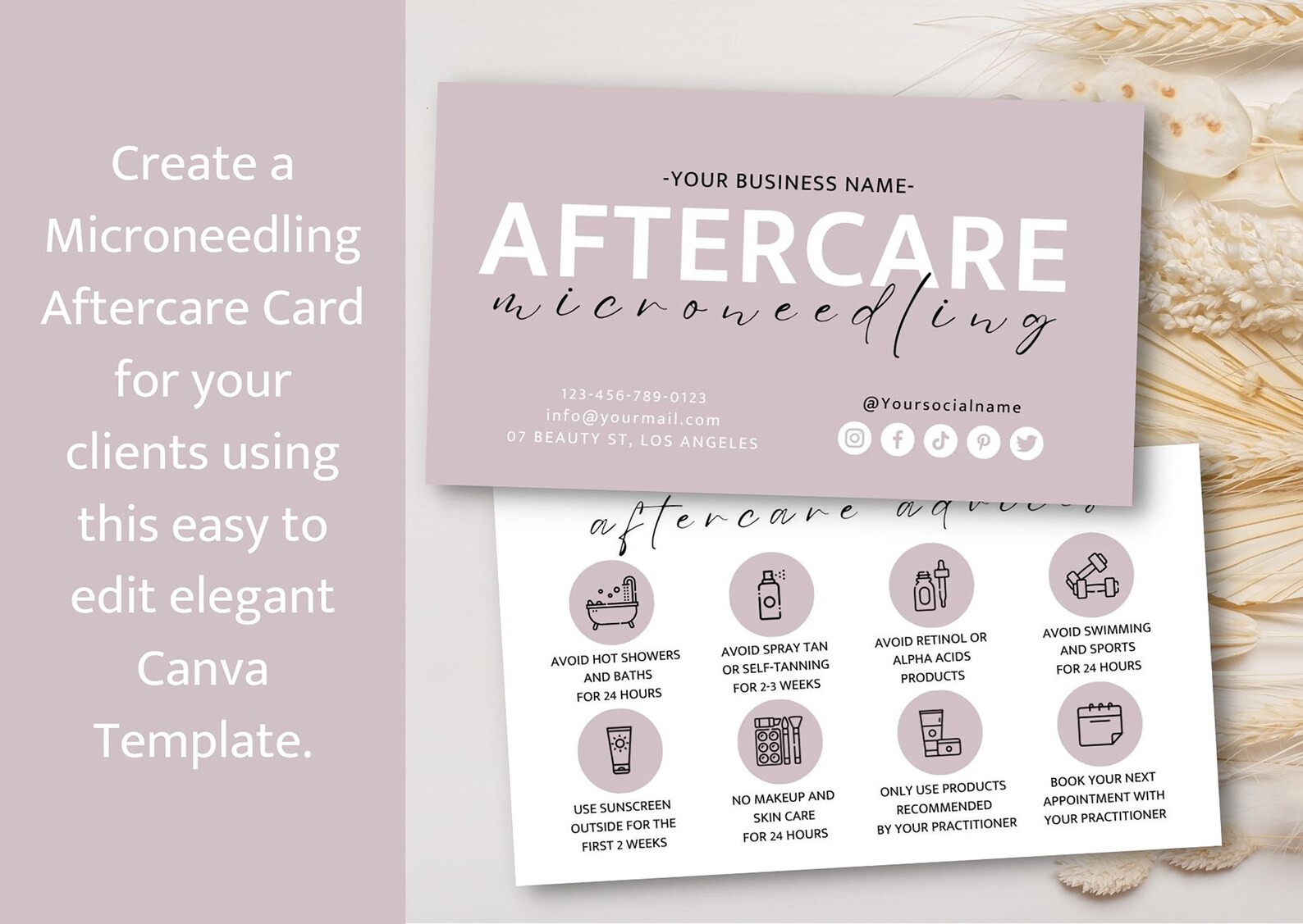 Microneedling Aftercare Card Template, Aftercare Card Editable Canva ...