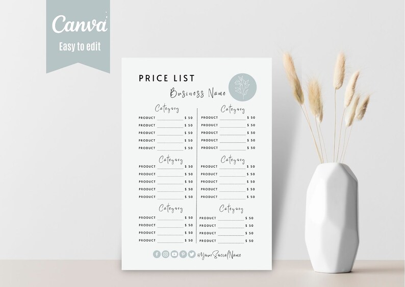 Price List Template, Small Business Price List, Salon Price Template ...