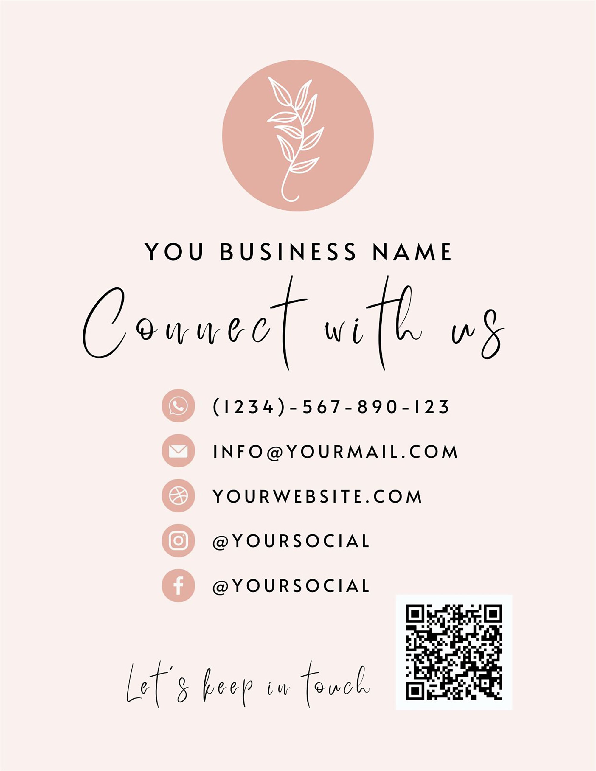 Editable Connect With Us Card, Social Media Sign, Follow Us on Social ...