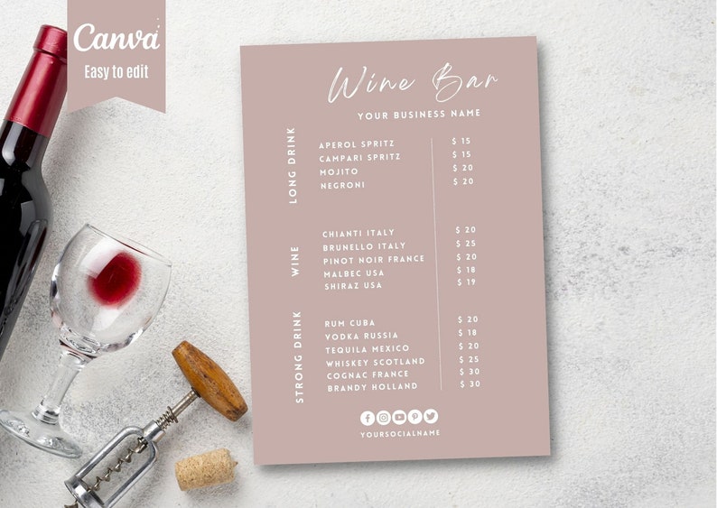 Printable Boho Bar Menu Sign Template, Drink Menu Sign, Wedding Bar ...