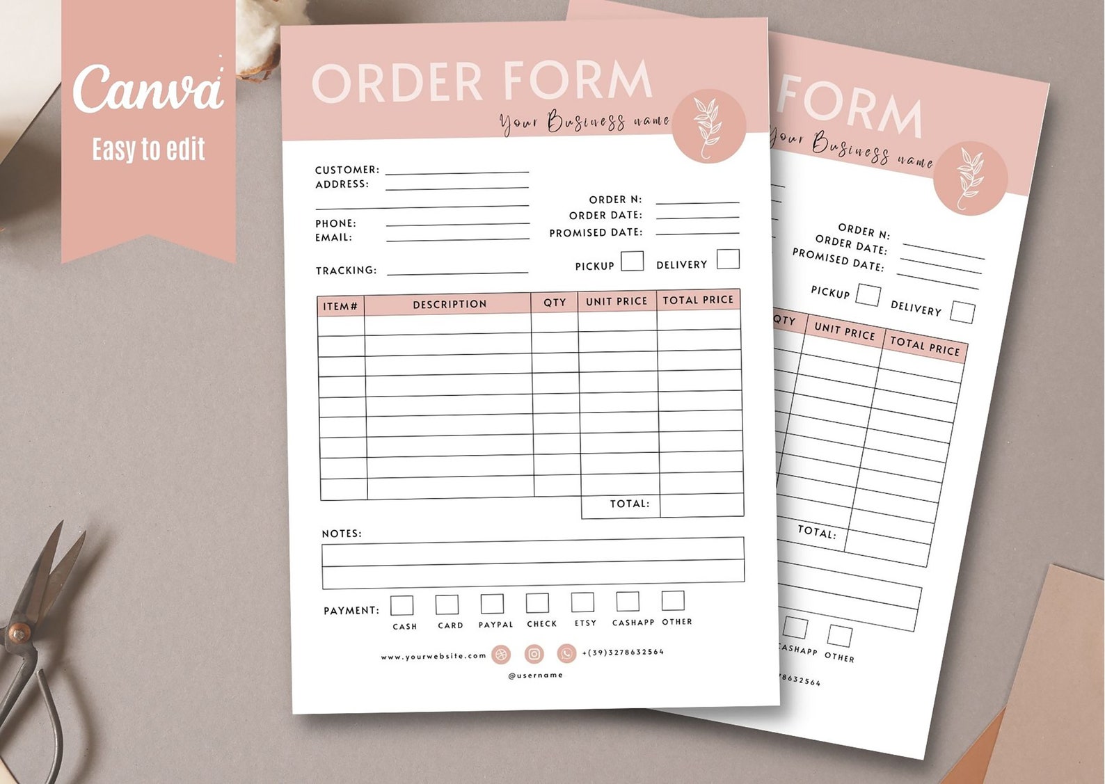 Order Form Template Printable Small Business Order Forms - Etsy