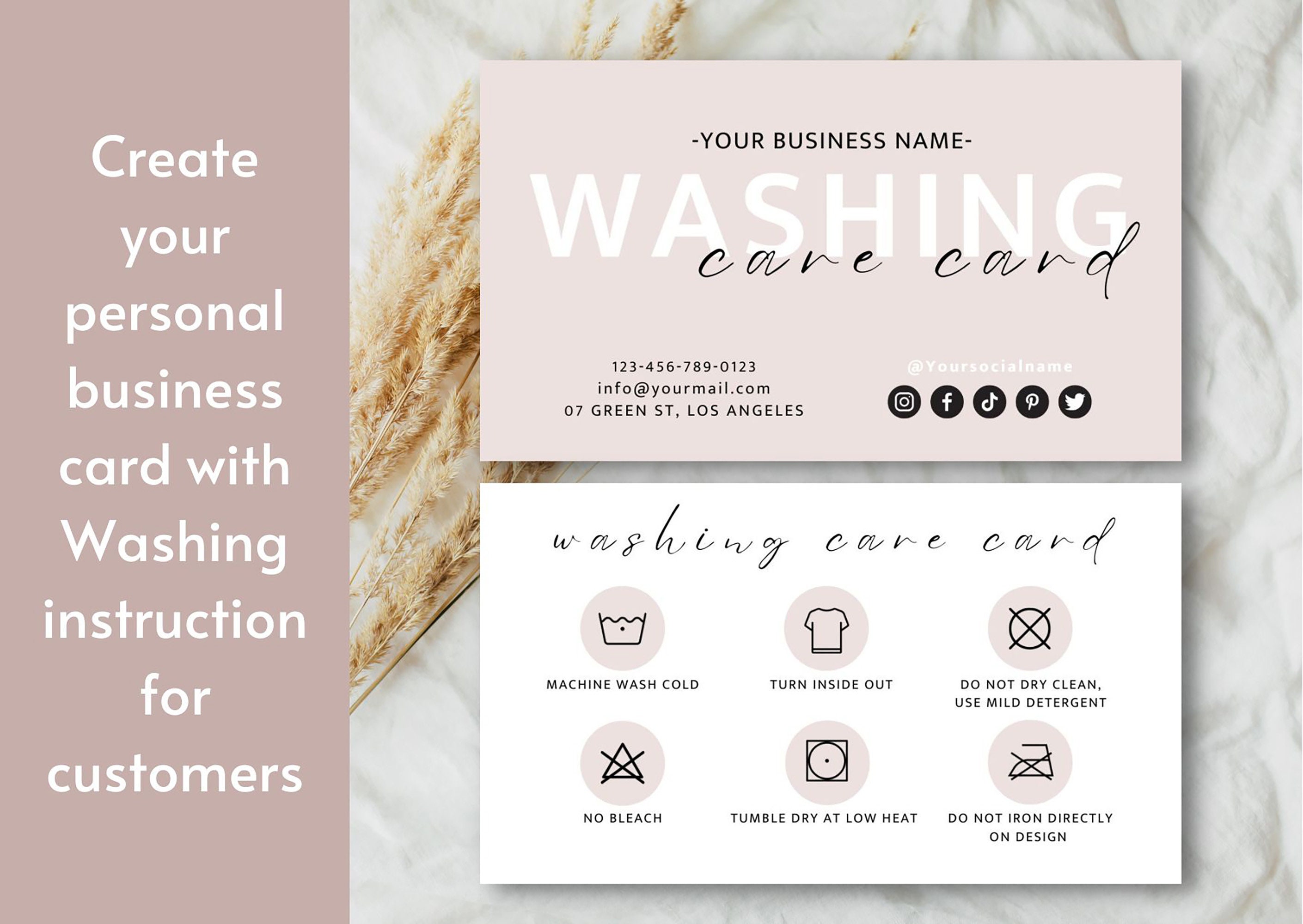Editable Washing Instructions Canva Template, Boho Printable Apparel ...