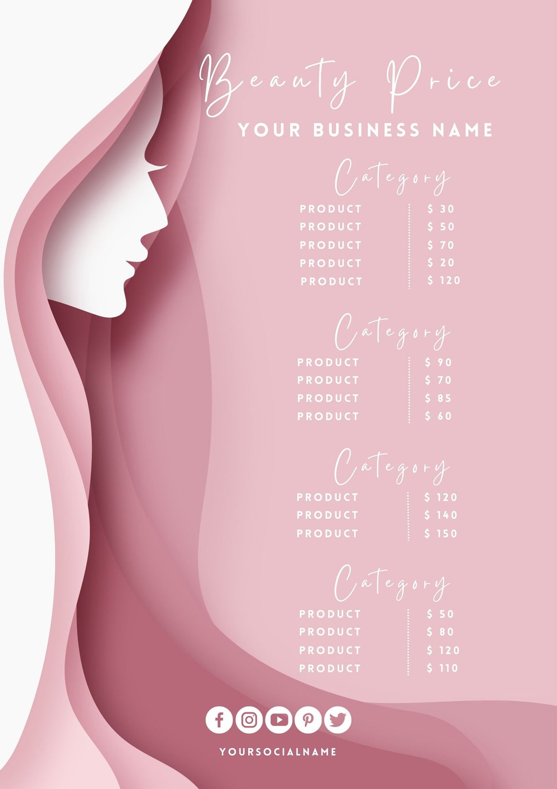 Beauty Price List Template, Small Business Price List, Modern Salon ...