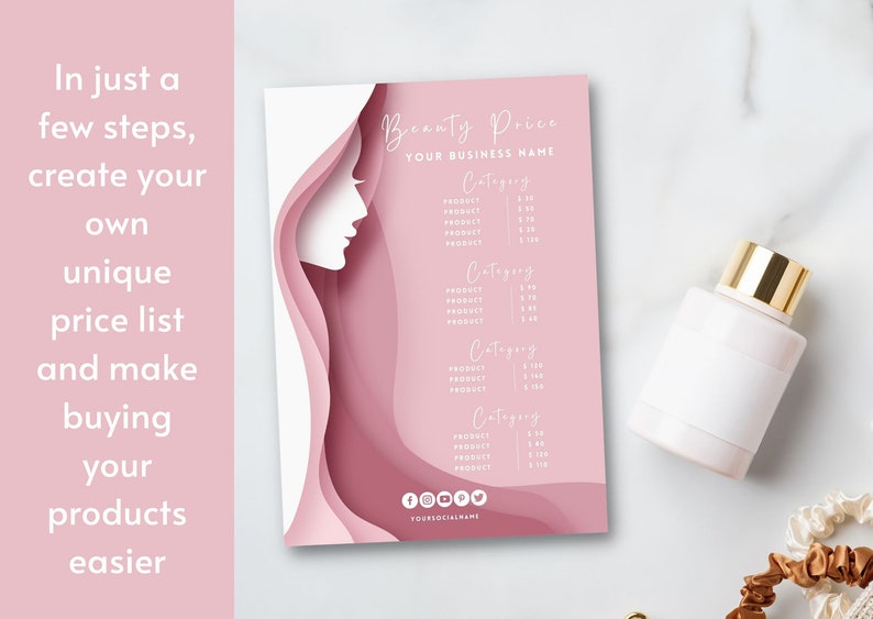 Beauty Price List Template, Small Business Price List, Modern Salon ...