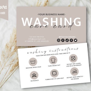 Editable Washing Instructions Canva Template, Boho Printable Apparel ...