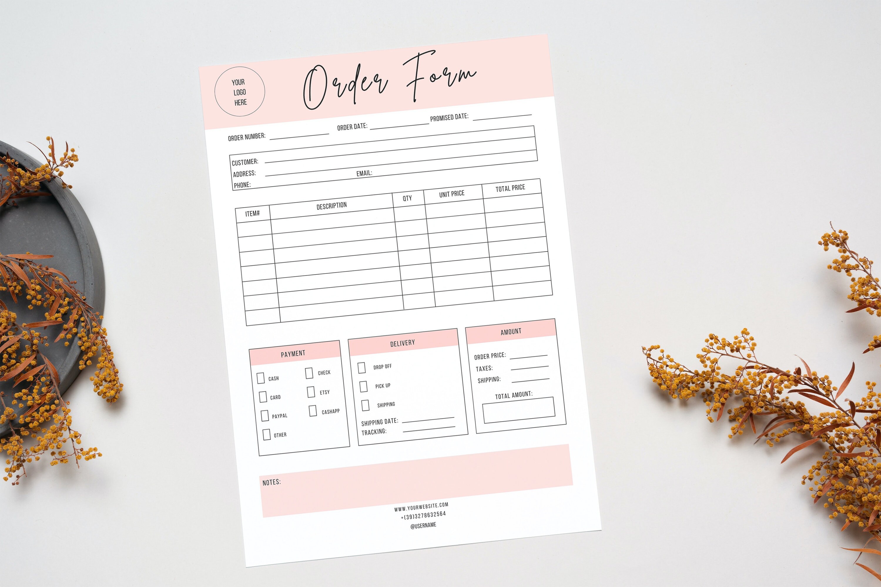Small Business Order Form Template Editable on Canva, Printable Order ...