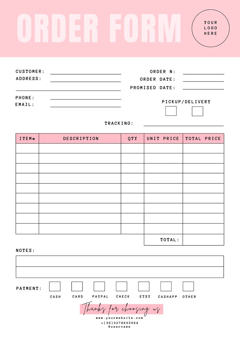 Order Form Template Editable on Canva, Printable Small Business Order ...