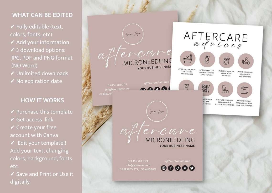 Microneedling Aftercare Card Template, Aftercare Card Editable Canva ...