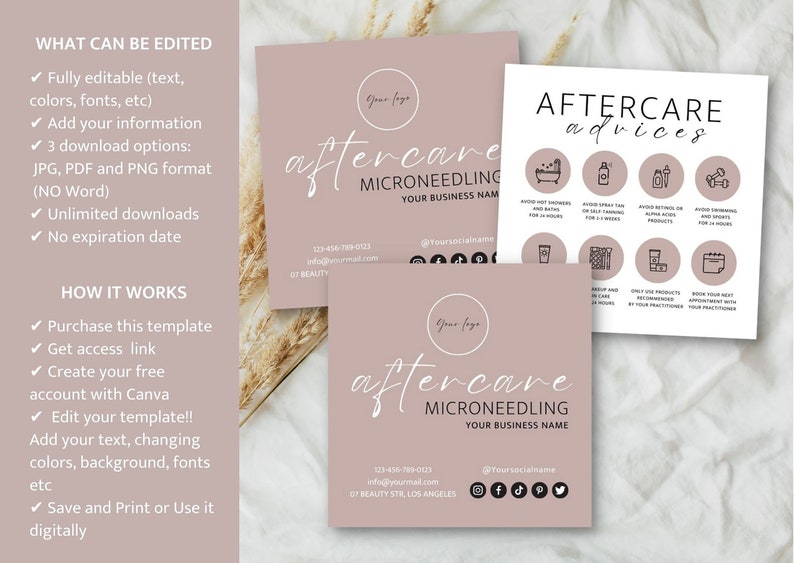 Microneedling Aftercare Card Template: Editable DIY Canva Design - Etsy