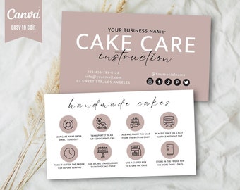 Printable Cake Care Card Template, Canva Editable Wedding Cake Care ...