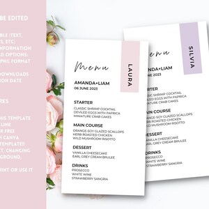 Wedding Menu Template, Modern Wedding Menu With Name, Minimalist ...